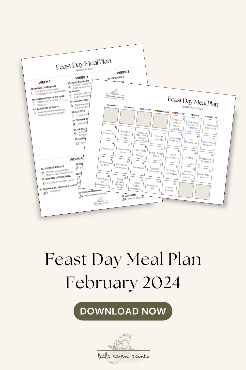 Meal Plan February 2024: Catholic Feast Days (Free download) - Little ...